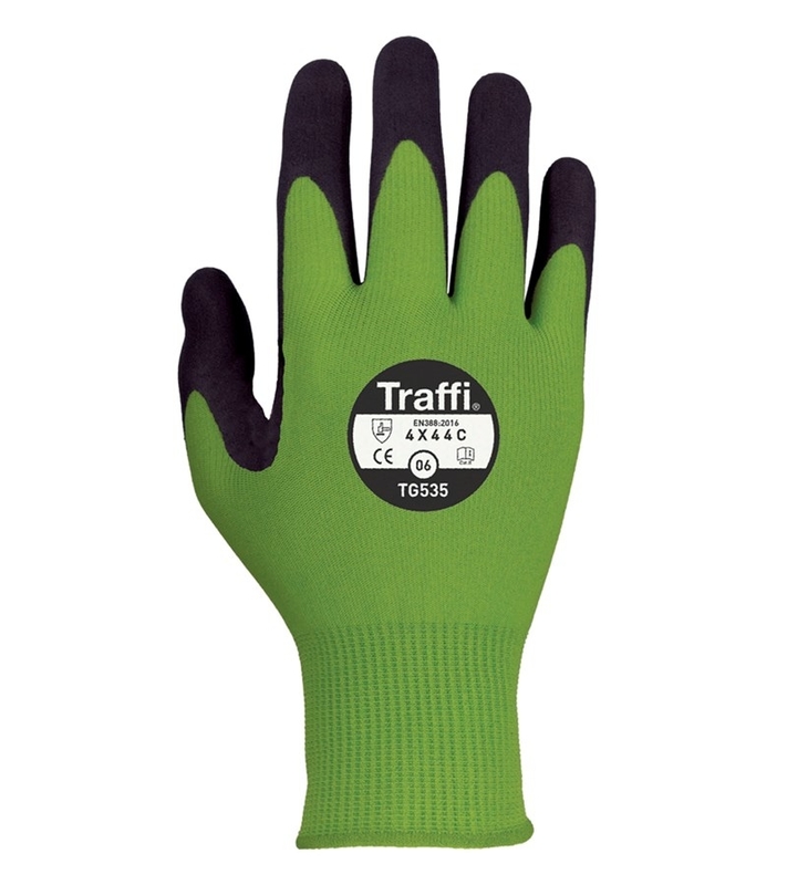 TG535 GREEN X-Dura Nitrile Foam Palm Traffi Glove - Cut Level C | Green ...